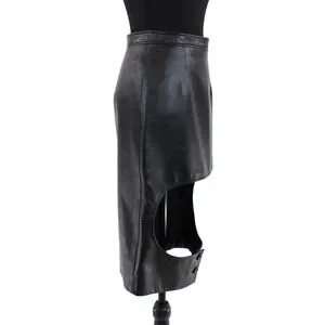 Burberry | Skirts | Burberry Florence Black Calf Leather Cutout Knee ...